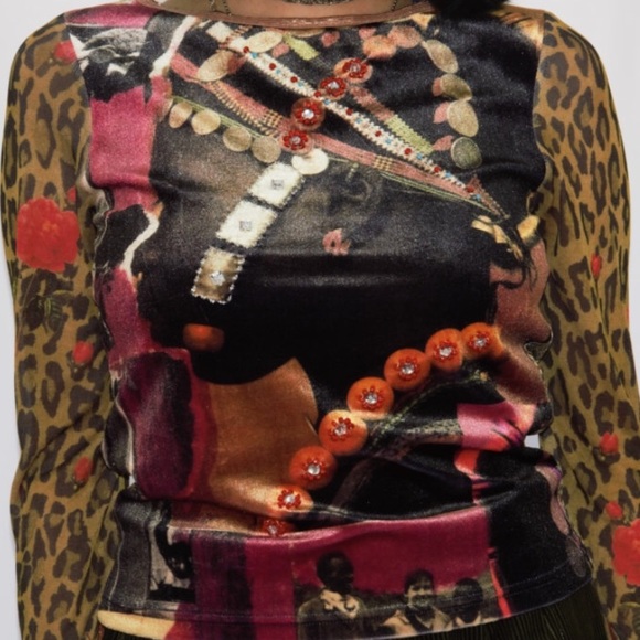 Tops | 9s Queen Africa Cheetah Sheer Velvet Beaded Top | Poshmark